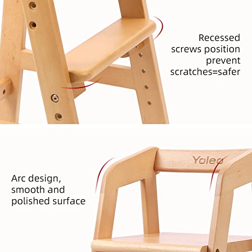 Wooden High Chair for Toddlers, Adjustable Feeding Chair with Removable Cushion for Child, High Chair Grows with Kid for Dining, Studying, Step Tool(Natural Color)