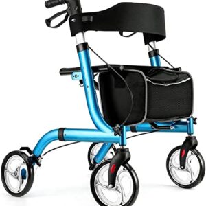 Winlove Rollator Walkers for Seniors-Folding Rollator Walker with Seat and Four 8-inch Wheels-Medical Rollator Walker with Comfort Handles and Thick Backrest-Lightweight Aluminium Frame,Blue