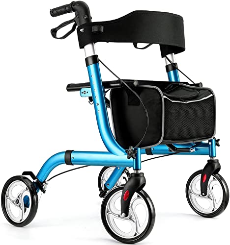 Winlove Rollator Walkers for Seniors-Folding Rollator Walker with Seat and Four 8-inch Wheels-Medical Rollator Walker with Comfort Handles and Thick Backrest-Lightweight Aluminium Frame,Blue