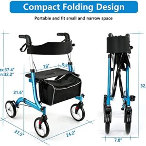 Winlove Rollator Walkers for Seniors-Folding Rollator Walker with Seat and Four 8-inch Wheels-Medical Rollator Walker with Comfort Handles and Thick Backrest-Lightweight Aluminium Frame,Blue