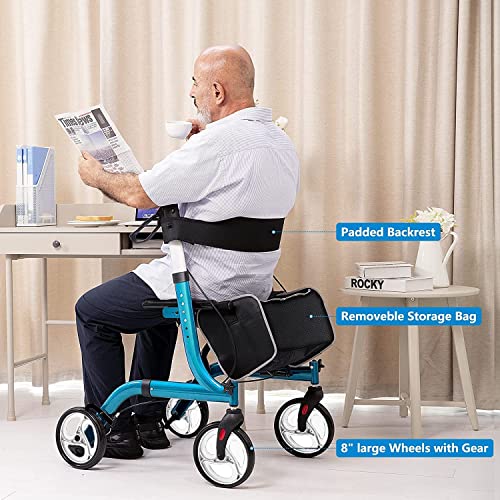 Winlove Rollator Walkers for Seniors-Folding Rollator Walker with Seat and Four 8-inch Wheels-Medical Rollator Walker with Comfort Handles and Thick Backrest-Lightweight Aluminium Frame,Blue