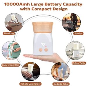 Baby Bottle Warmer, Portable Bottle Warmer with 8 Adapters Rechargeable Travel Bottle Warmer Cordless for Baby Milk Breastmilk with Precise Temperature Control and Automatic Shut-Off