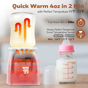 Baby Bottle Warmer, Portable Bottle Warmer with 8 Adapters Rechargeable Travel Bottle Warmer Cordless for Baby Milk Breastmilk with Precise Temperature Control and Automatic Shut-Off