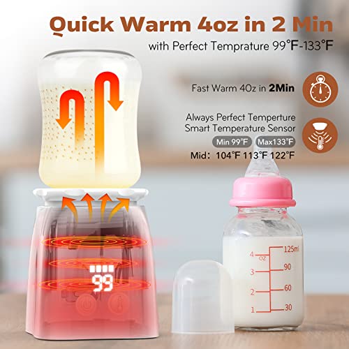 Baby Bottle Warmer, Portable Bottle Warmer with 8 Adapters Rechargeable Travel Bottle Warmer Cordless for Baby Milk Breastmilk with Precise Temperature Control and Automatic Shut-Off