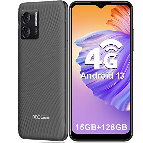 DOOGEE N50 2023 Unlocked Cell Phone, 15GB+128GB Android 13 Smartphone, 6.52" Display Android Phone, 50MP AI Camera Dual 4G Phones Unlocked, 90dB Loud Speaker, OTG, Fingerprint, T-Mobile - Grey