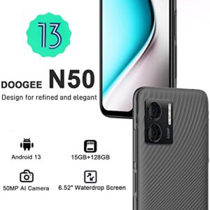 DOOGEE N50 2023 Unlocked Cell Phone, 15GB+128GB Android 13 Smartphone, 6.52" Display Android Phone, 50MP AI Camera Dual 4G Phones Unlocked, 90dB Loud Speaker, OTG, Fingerprint, T-Mobile - Grey