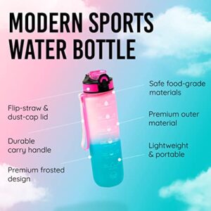 Mayim 32 oz Water Bottles with Times to Drink and Straw, Motivational Water Bottle with Time Marker, Leakproof & BPA Free, Drinking Sports Water Bottle for Fitness, Gym & Outdoor (Pink & Teal)