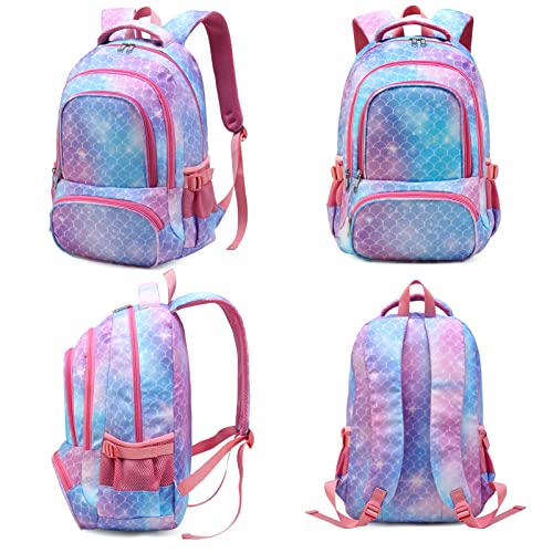 BLUEFAIRY Mermaid Backpack for Girls Elementary School Bags for Kids Primary School Cute Book Bags Fish Scale Child Gifts Presents Travel Mochila Sirenpara Niñas Lightweight 17 Inch (Rose)