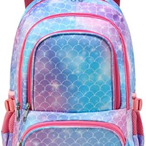 BLUEFAIRY Mermaid Backpack for Girls Elementary School Bags for Kids Primary School Cute Book Bags Fish Scale Child Gifts Presents Travel Mochila Sirenpara Niñas Lightweight 17 Inch (Rose)