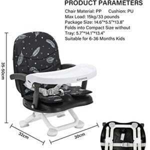 UBRAVOO Baby Booster Seat for Dining Table with Removable Tray & Cushion, 3in1 Portable Toddler Booster Seat, 4 Height Adjustable Travel High Chair for Babies and Toddlers