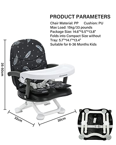 UBRAVOO Baby Booster Seat for Dining Table with Removable Tray & Cushion, 3in1 Portable Toddler Booster Seat, 4 Height Adjustable Travel High Chair for Babies and Toddlers