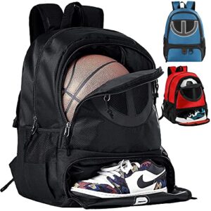 trailkicker mesh black basketball soccer bag backpack sports volleyball football bag with ball and shoe compartment for boys girls man women ball equipment bag basketball stuff