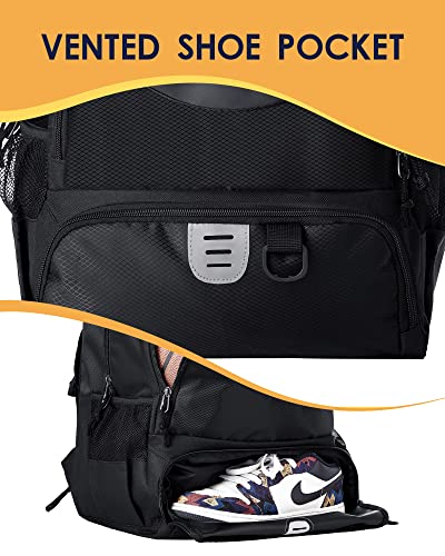 TRAILKICKER Mesh Black Basketball Soccer Bag Backpack Sports Volleyball Football Bag with Ball and Shoe Compartment for Boys Girls Man Women Ball Equipment Bag Basketball Stuff