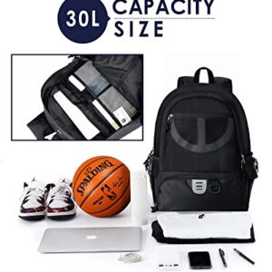 TRAILKICKER Mesh Black Basketball Soccer Bag Backpack Sports Volleyball Football Bag with Ball and Shoe Compartment for Boys Girls Man Women Ball Equipment Bag Basketball Stuff