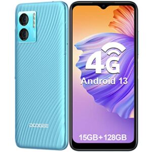 doogee n50 |2023| unlocked cell phone,15gb ram+128gb rom, android 13 smartphone,50mp ai camera mobile phone,loud speaker,6.52" hd+display android smartphone,dual sim 4g,otg/fingerprint blue