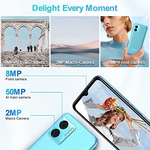 DOOGEE N50 |2023| Unlocked Cell Phone,15GB RAM+128GB ROM, Android 13 Smartphone,50MP AI Camera Mobile Phone,Loud Speaker,6.52" HD+Display Android Smartphone,Dual Sim 4G,OTG/Fingerprint Blue