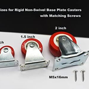 Floyutin 1 inch Rigid No-Swivel Plate Hard Rubber Caster Wheels for Furniture and Workbench 6 Packs(Free Screws)