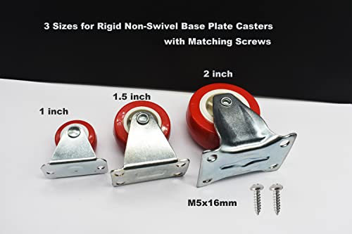 Floyutin 1 inch Rigid No-Swivel Plate Hard Rubber Caster Wheels for Furniture and Workbench 6 Packs(Free Screws)