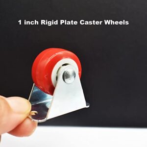 Floyutin 1 inch Rigid No-Swivel Plate Hard Rubber Caster Wheels for Furniture and Workbench 6 Packs(Free Screws)