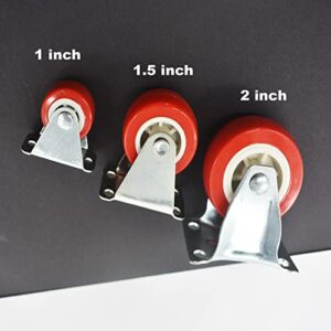 Floyutin 1 inch Rigid No-Swivel Plate Hard Rubber Caster Wheels for Furniture and Workbench 6 Packs(Free Screws)