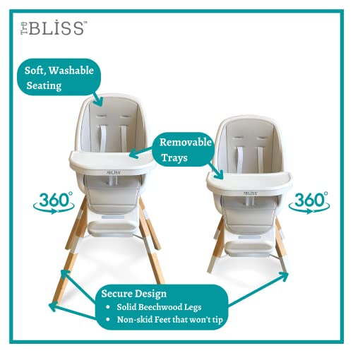 Turn-A-Tot Baby High Chair | 2 in 1 Portable Wooden Toddler Chair, 360° Swivel Design 2-Position Foot Rest | Baby Feeding Chair with Removable Dishwasher-Safe Tray, by TruBliss (Grey Taupe)