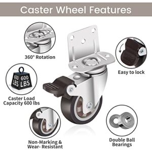 Nefish Side Mount Casters 2 Inch L-Shaped Small Rubber Caster Set of 4 with Load Capacity 600 LBS, Ball Bearing 360 Degree Plate Swivel Castors Wheel for Furniture, Baby Bed, Kitchen, Cabinet, Table