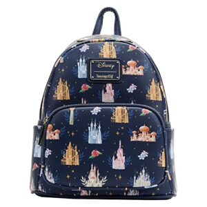 loungefly disney princesses castles all over print womens double strap shoulder bag purse