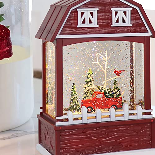 Lasumora Musical Snow Globe Lantern with 6H Timer, Lighted USB/Battery Operated Swirling Singing Water Glittering Lantern, Snow Globes Lantern for Christmas Home Decoration and Gift