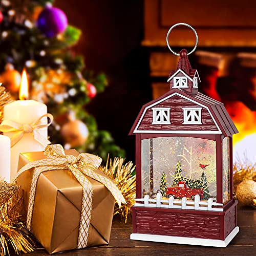 Lasumora Musical Snow Globe Lantern with 6H Timer, Lighted USB/Battery Operated Swirling Singing Water Glittering Lantern, Snow Globes Lantern for Christmas Home Decoration and Gift