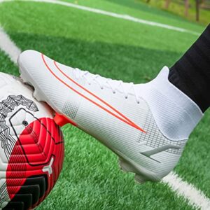 YSGDB Men's Athletic Soccer Shoes Cleats Spike Shoes Turf Outdoor Football Shoes High Top Ankle Soccer Boots - Indoor Training TF/AG White