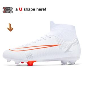 YSGDB Men's Athletic Soccer Shoes Cleats Spike Shoes Turf Outdoor Football Shoes High Top Ankle Soccer Boots - Indoor Training TF/AG White