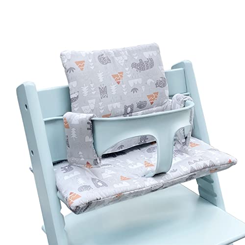 ZARPMA Highchair Cushion Compatible with Stokke Tripp Trapp Chiar High Chair Insert Cotton Fabric Cover Filled with Cotton Padding (Grey Forest)