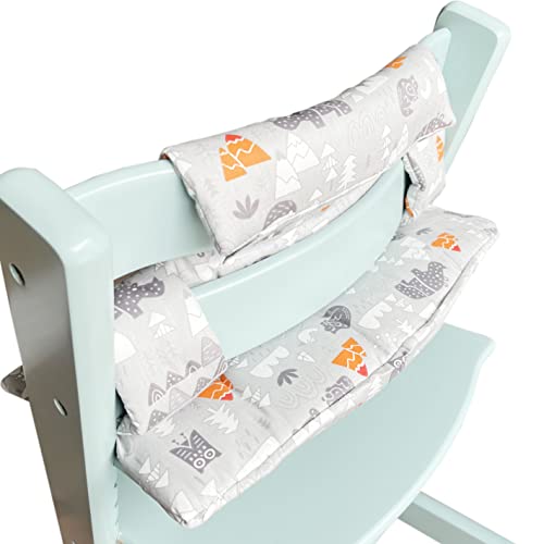 ZARPMA Highchair Cushion Compatible with Stokke Tripp Trapp Chiar High Chair Insert Cotton Fabric Cover Filled with Cotton Padding (Grey Forest)