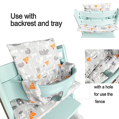 ZARPMA Highchair Cushion Compatible with Stokke Tripp Trapp Chiar High Chair Insert Cotton Fabric Cover Filled with Cotton Padding (Grey Forest)