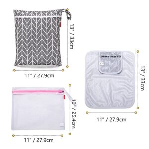 Damero Breast Pump Parts Bag, Wet Dry Breast Pump Parts Bag, Pumping Bag with Waterproof Mat and Mesh Bag, Gray Arrow