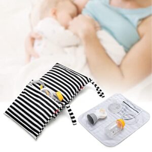 Damero Breast Pump Parts Bag, 2Pack Wet Bag for Breast Pump Parts Storage with Waterproof Mat, Black Strips