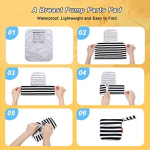 Damero Breast Pump Parts Bag, 2Pack Wet Bag for Breast Pump Parts Storage with Waterproof Mat, Black Strips