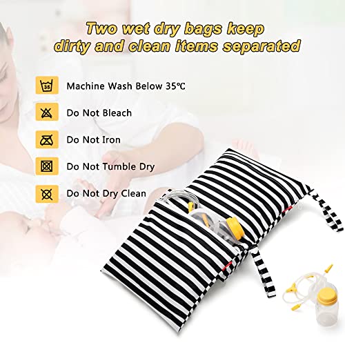 Damero Breast Pump Parts Bag, 2Pack Wet Bag for Breast Pump Parts Storage with Waterproof Mat, Black Strips