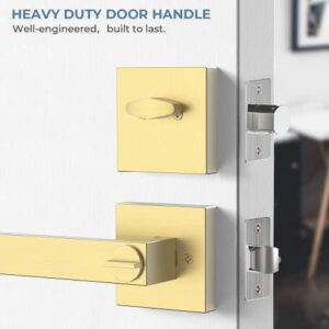 1 Pack Front Door Keyed Entry Lever and Single Cylinder Deadbolt Combination Set, Keyed Alike Exterior Entrance Lever Satin Brass Finish, Heavy Duty Gold Door Handle Set for Front/Back Gate Door