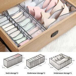 ANCEN Underwear Organizer Drawer Organizer 6 Pieces Fabric Foldable Closet Clothing Dividers and Storage Bins 6/7/11 for Storing Bra, Socks, and PantiesTie, Belts (Grey)