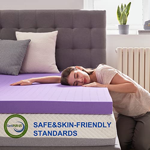 SINWEEK 2 Inch Gel Memory Foam Mattress Topper Ventilated Soft Mattress Pad, Bed Topper, CertiPUR-US Certified, Twin XL Size, Purple