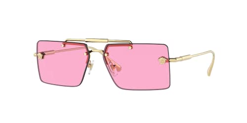 Versace VE2245 1002/5 60MM Gold/Fuchsia Rectangle Sunglasses for Women + BUNDLE With Designer iWear Eyewear Kit