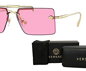 Versace VE2245 1002/5 60MM Gold/Fuchsia Rectangle Sunglasses for Women + BUNDLE With Designer iWear Eyewear Kit