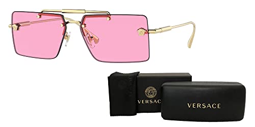 Versace VE2245 1002/5 60MM Gold/Fuchsia Rectangle Sunglasses for Women + BUNDLE With Designer iWear Eyewear Kit