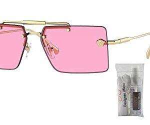 Versace VE2245 1002/5 60MM Gold/Fuchsia Rectangle Sunglasses for Women + BUNDLE With Designer iWear Eyewear Kit