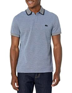 lacoste contemporary collection's men's short sleeve graphic caviar polo shirt, kingdom/navy blue-flour, small