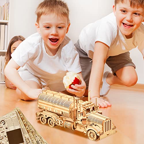 eaclqins 3D Wooden Puzzle Truck Model Kit - Self Build Vehicle Kit, Christmas/Birthday Brain Teasers and Puzzles for Adults and Teens Gift Puzzles. (Tank Truck)