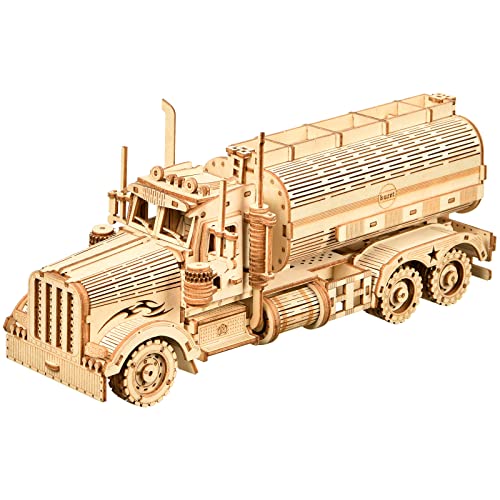 eaclqins 3D Wooden Puzzle Truck Model Kit - Self Build Vehicle Kit, Christmas/Birthday Brain Teasers and Puzzles for Adults and Teens Gift Puzzles. (Tank Truck)