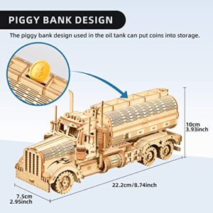 eaclqins 3D Wooden Puzzle Truck Model Kit - Self Build Vehicle Kit, Christmas/Birthday Brain Teasers and Puzzles for Adults and Teens Gift Puzzles. (Tank Truck)