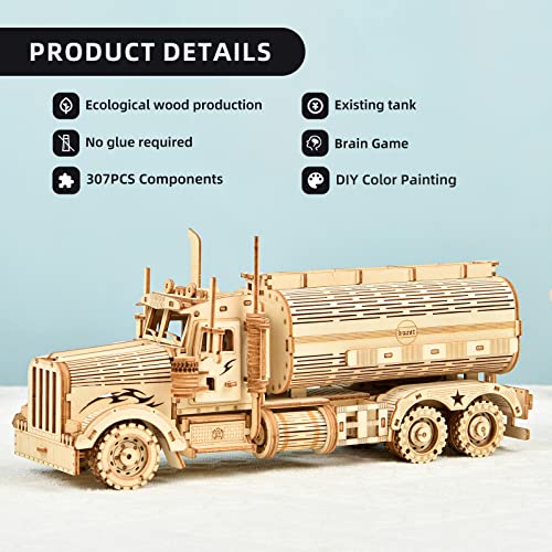 eaclqins 3D Wooden Puzzle Truck Model Kit - Self Build Vehicle Kit, Christmas/Birthday Brain Teasers and Puzzles for Adults and Teens Gift Puzzles. (Tank Truck)